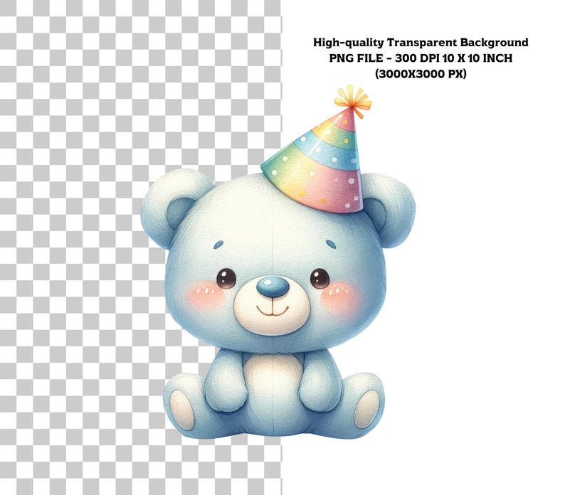 Watercolor Birthday Teddy Bear Clipart: Blue Bear Party Set (PNG/PDF ...