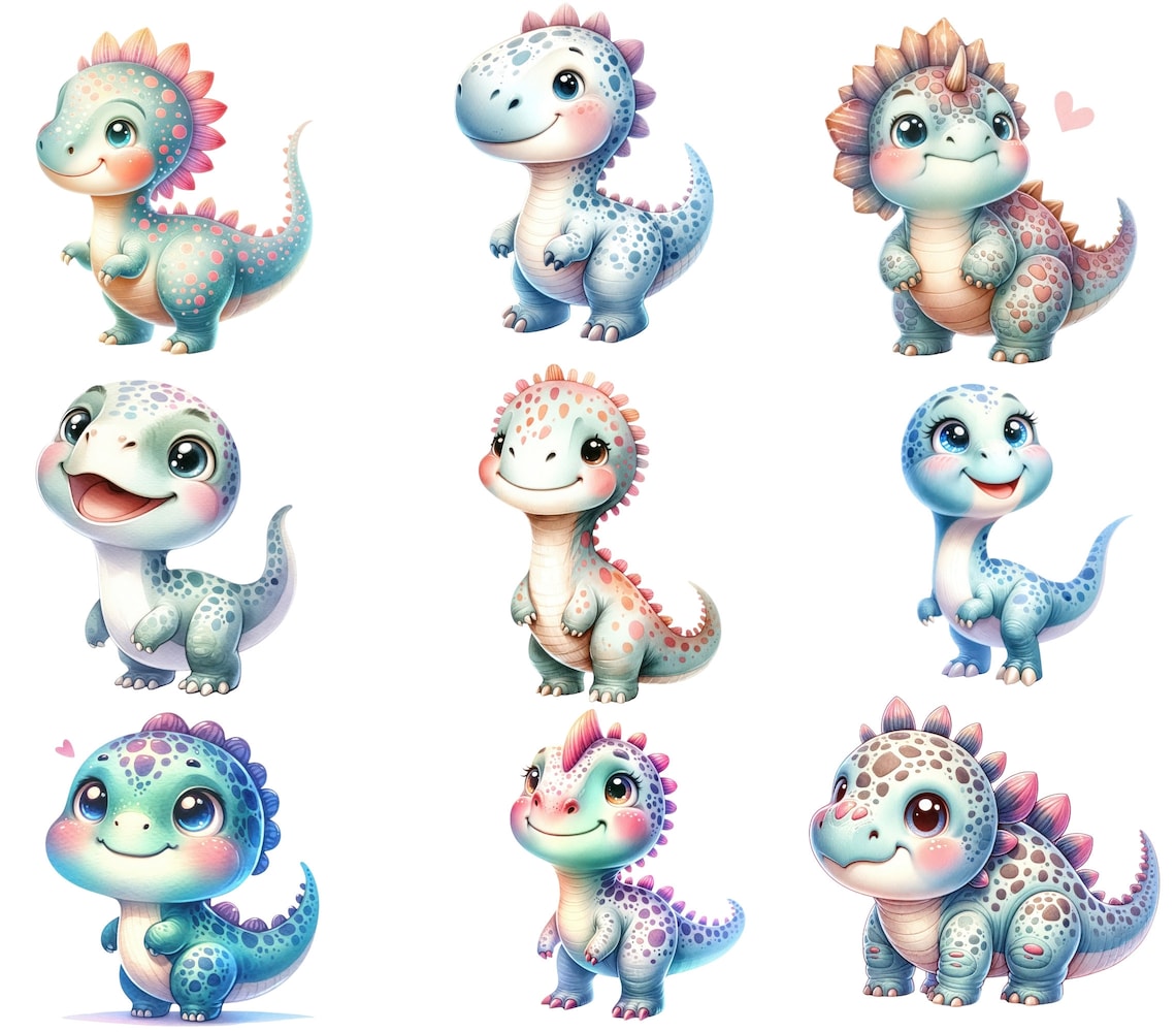 Cute Dinosaurs Clipart, Watercolor Dinosaur Clipart, Nursery Clipart ...