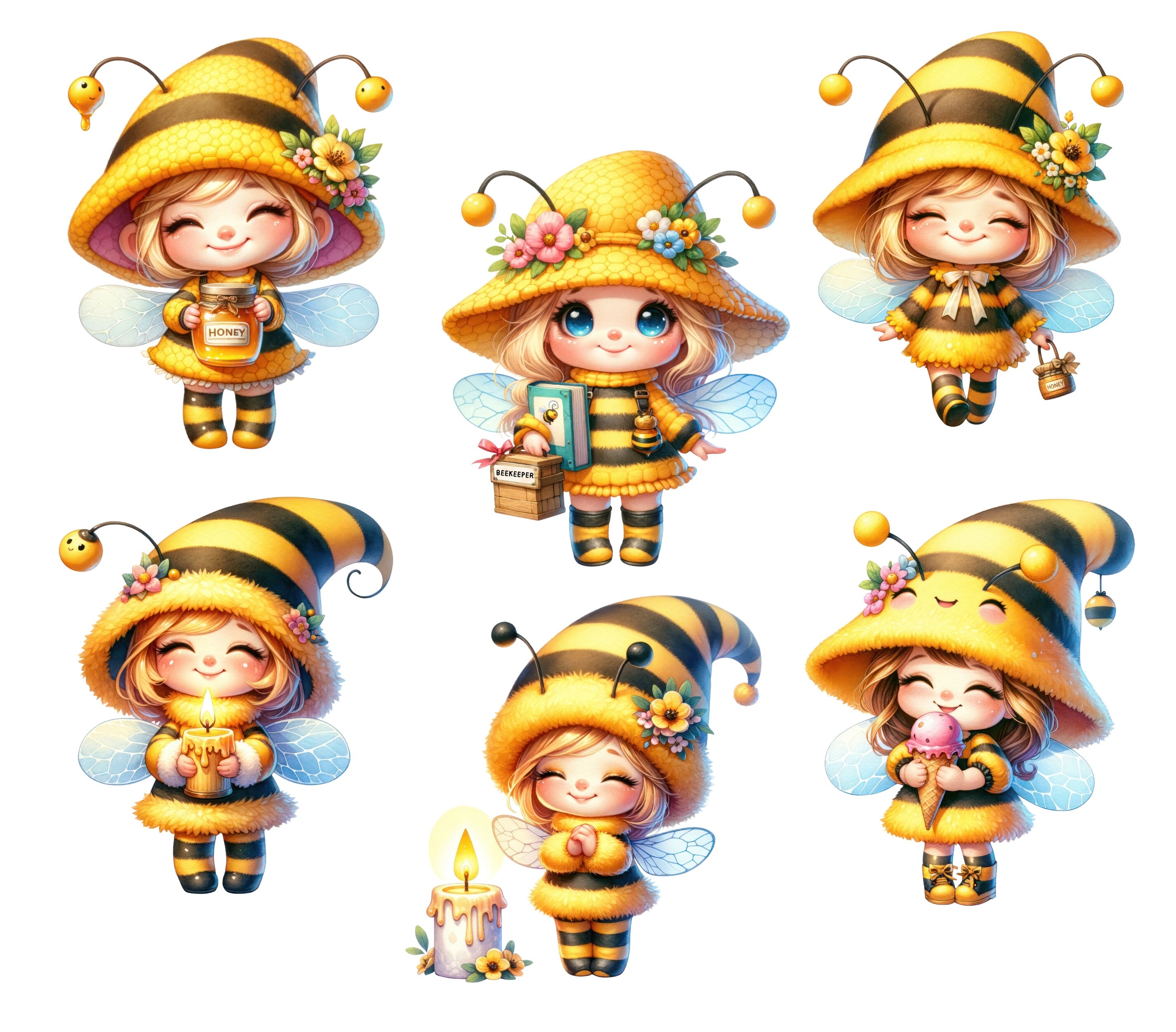 Bee Gnomes Clipart, Gnome Bee Clipart, Bee Clipart, Watercolor Bee ...
