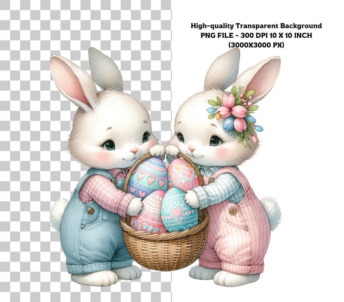 Watercolor Easter Bunnies Clipart, Spring Bundle, Cute Baby Animals ...
