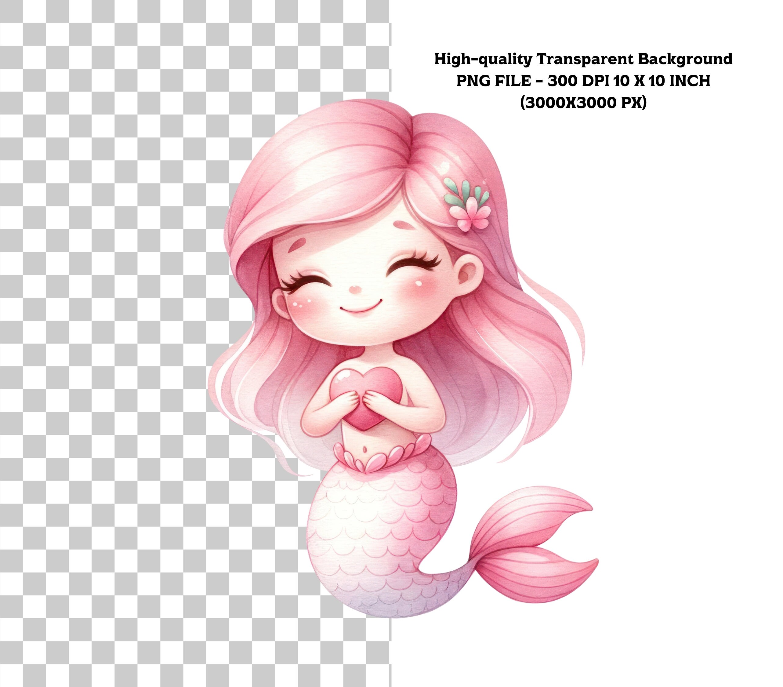 Little Mermaid Clipart, Cute Mermaid PNG, Pink Mermaid, Under the Sea ...