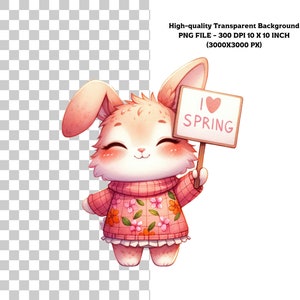 Bunny Clipart Bundle, Garden Clipart, Spring Bunny Png Graphics, Rabbit ...