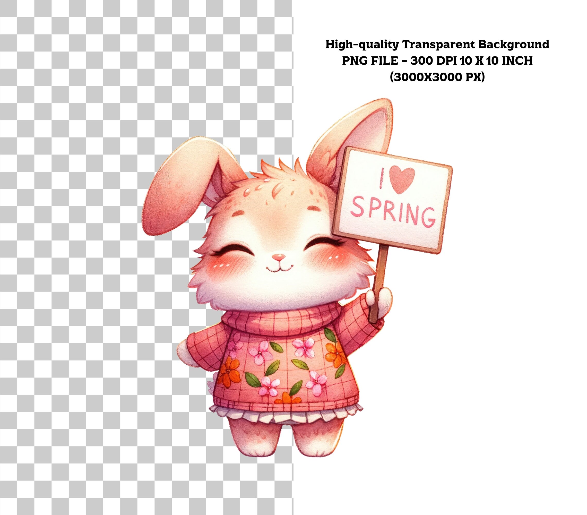 Bunny Clipart Bundle, Garden Clipart, Spring Bunny Png Graphics, Rabbit ...