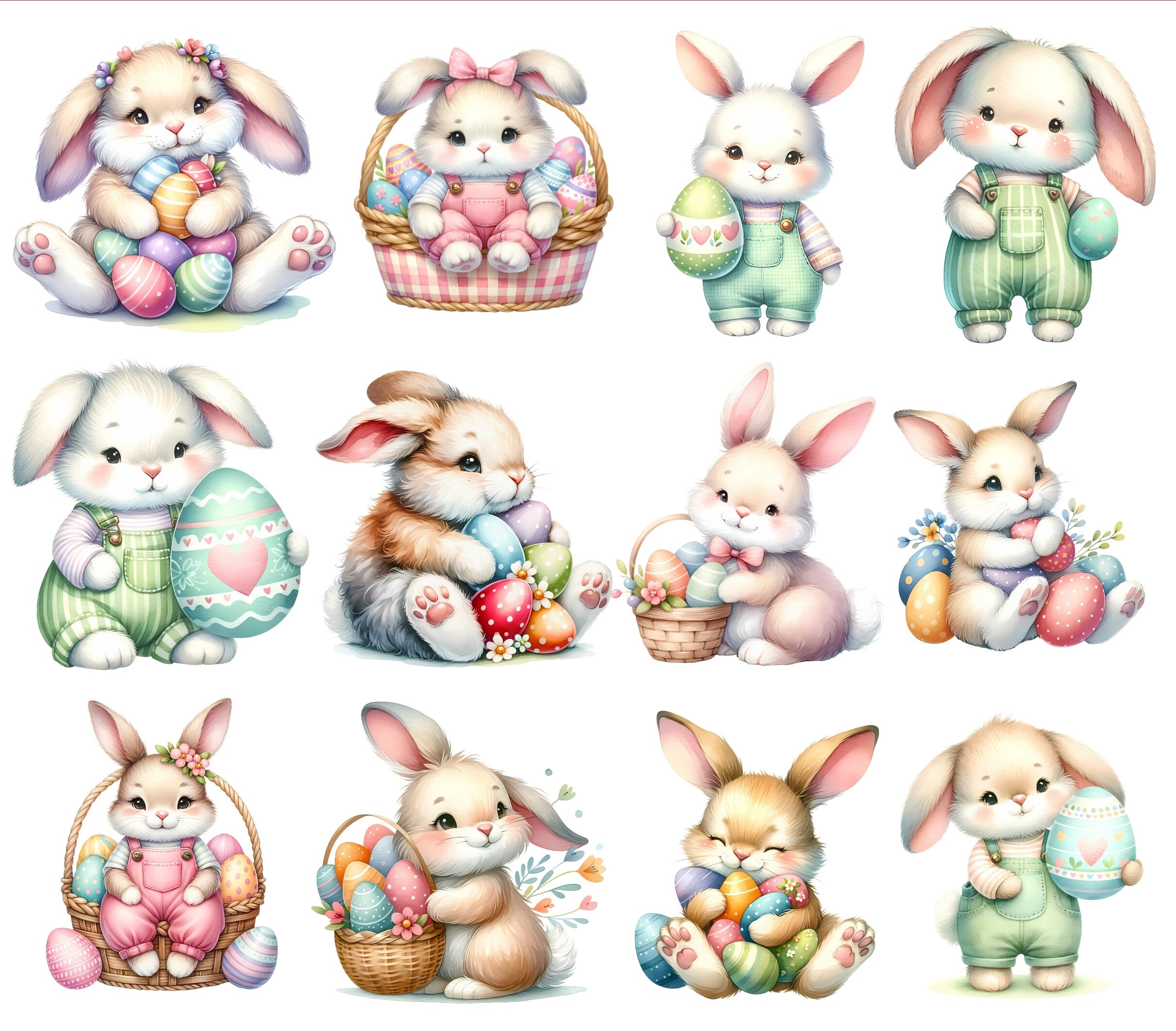 Watercolor Easter Bunnies Clipart, Spring Bundle,cute Baby Animals,png ...
