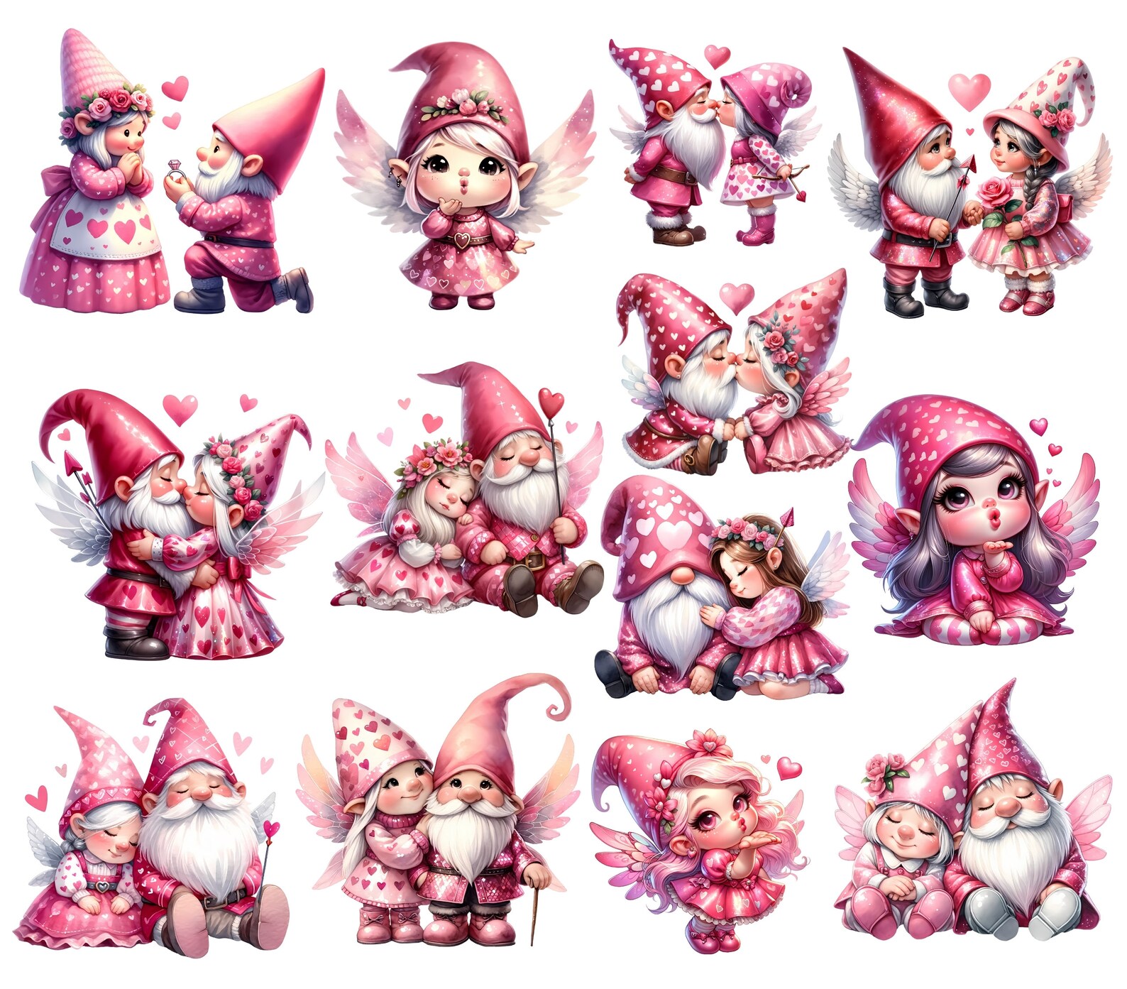 40 PNG, Watercolor Valentine Cupid Gnomes Clipart, Couple Gnomes ...