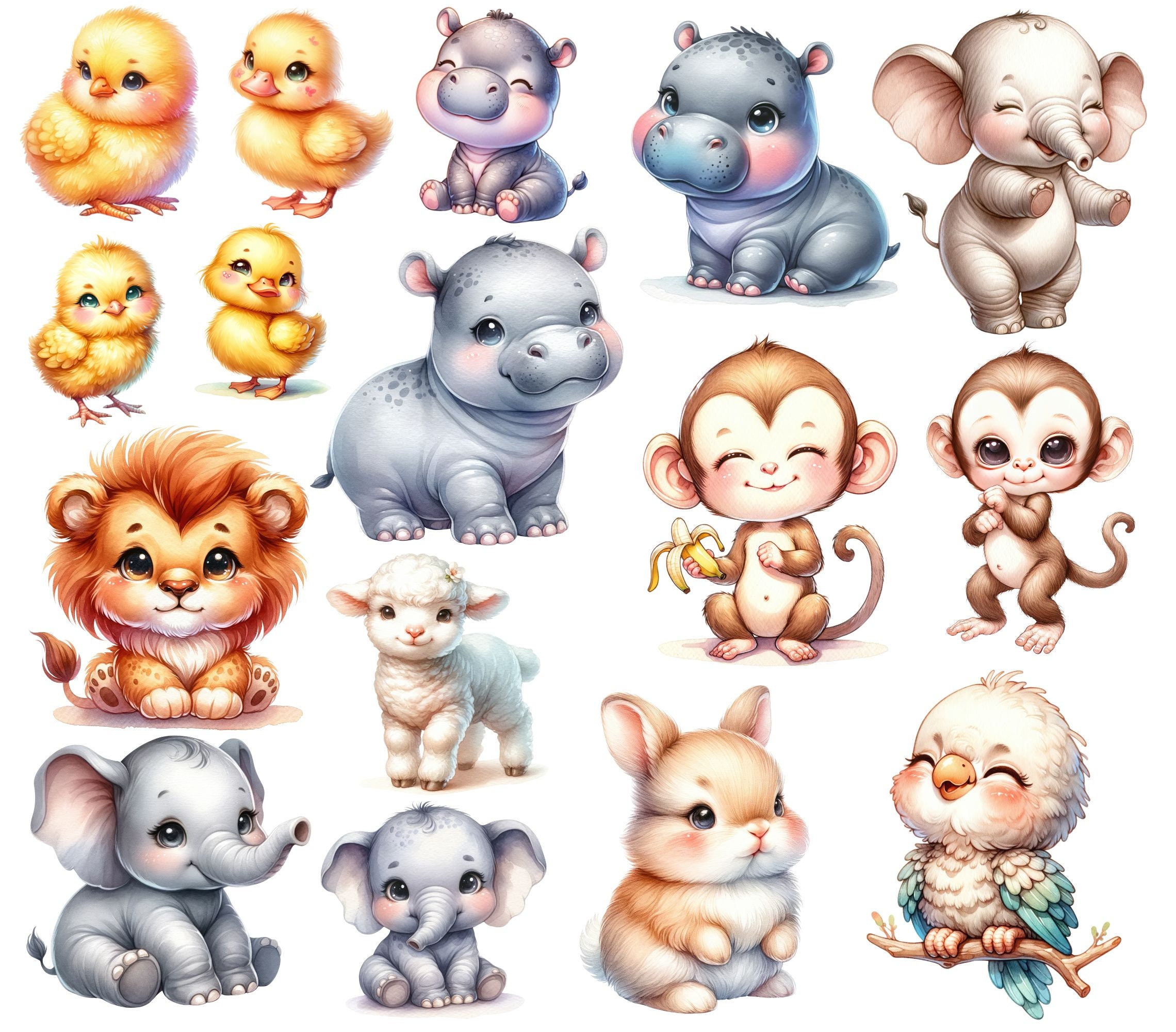 Cute Animal Babies, Watercolor Clipart, Animals Png, Baby Animal ...