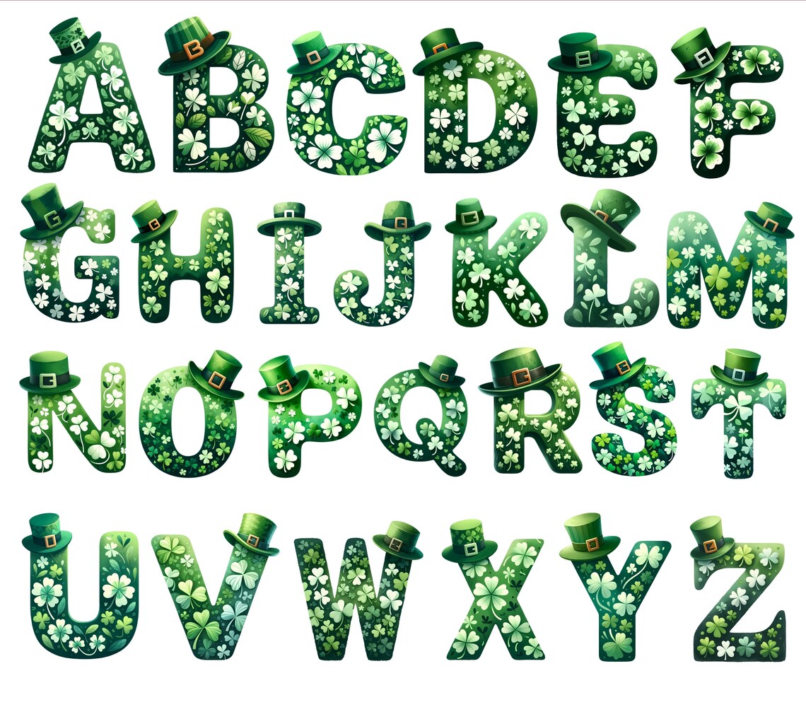 St Patrick's Alphabet Clipart PNG Sublimation, Watercolor St Patrick's ...