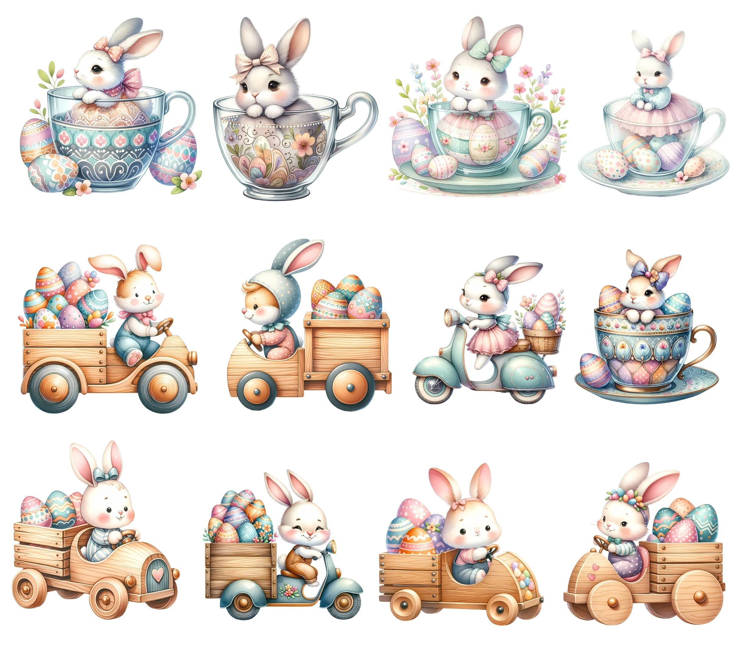Watercolor Easter Bunnies Clipart, Spring Bundle,cute Baby Animals,png ...