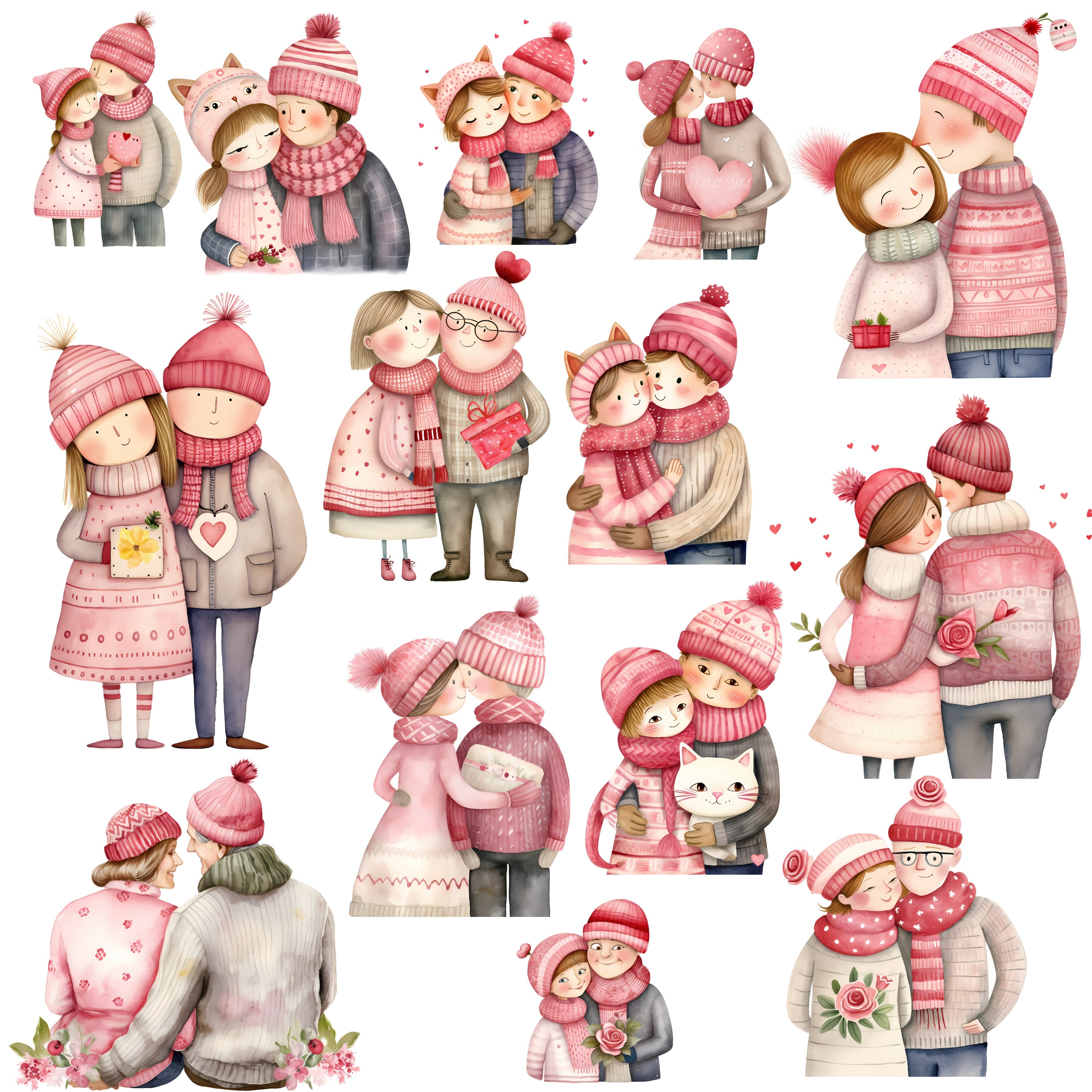 Christmas Couple Clipart, Winter Couples, Pink Christmas Couple ...
