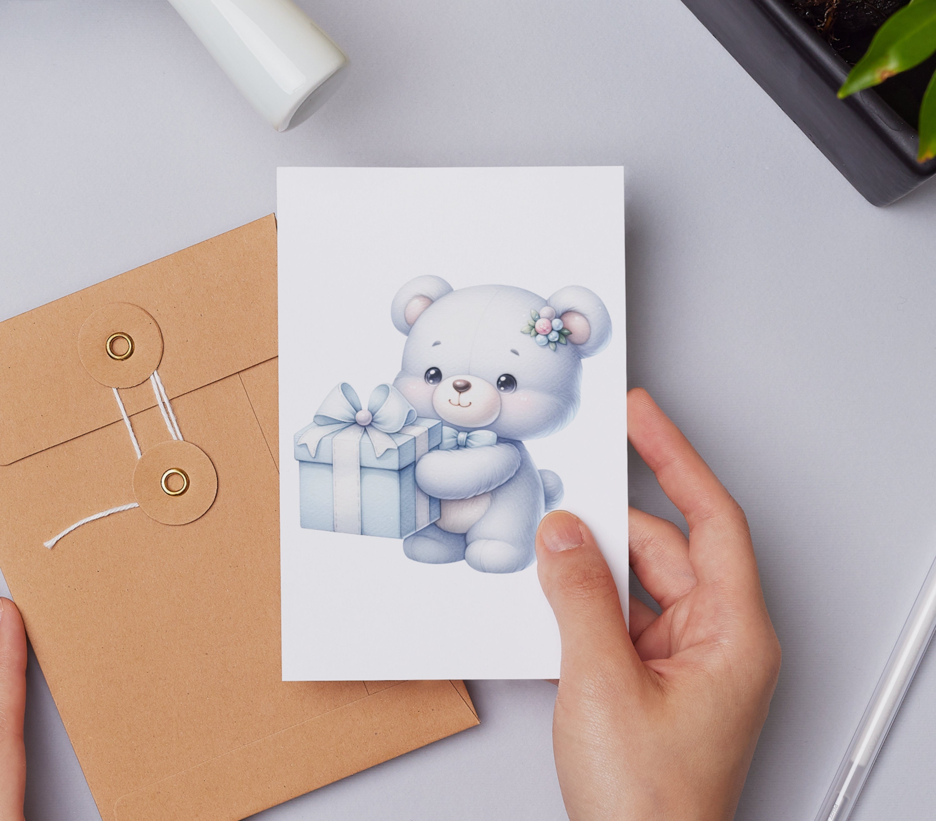 Watercolor Birthday Teddy Bear Clipart: Blue Bear Party Set (PNG/PDF ...