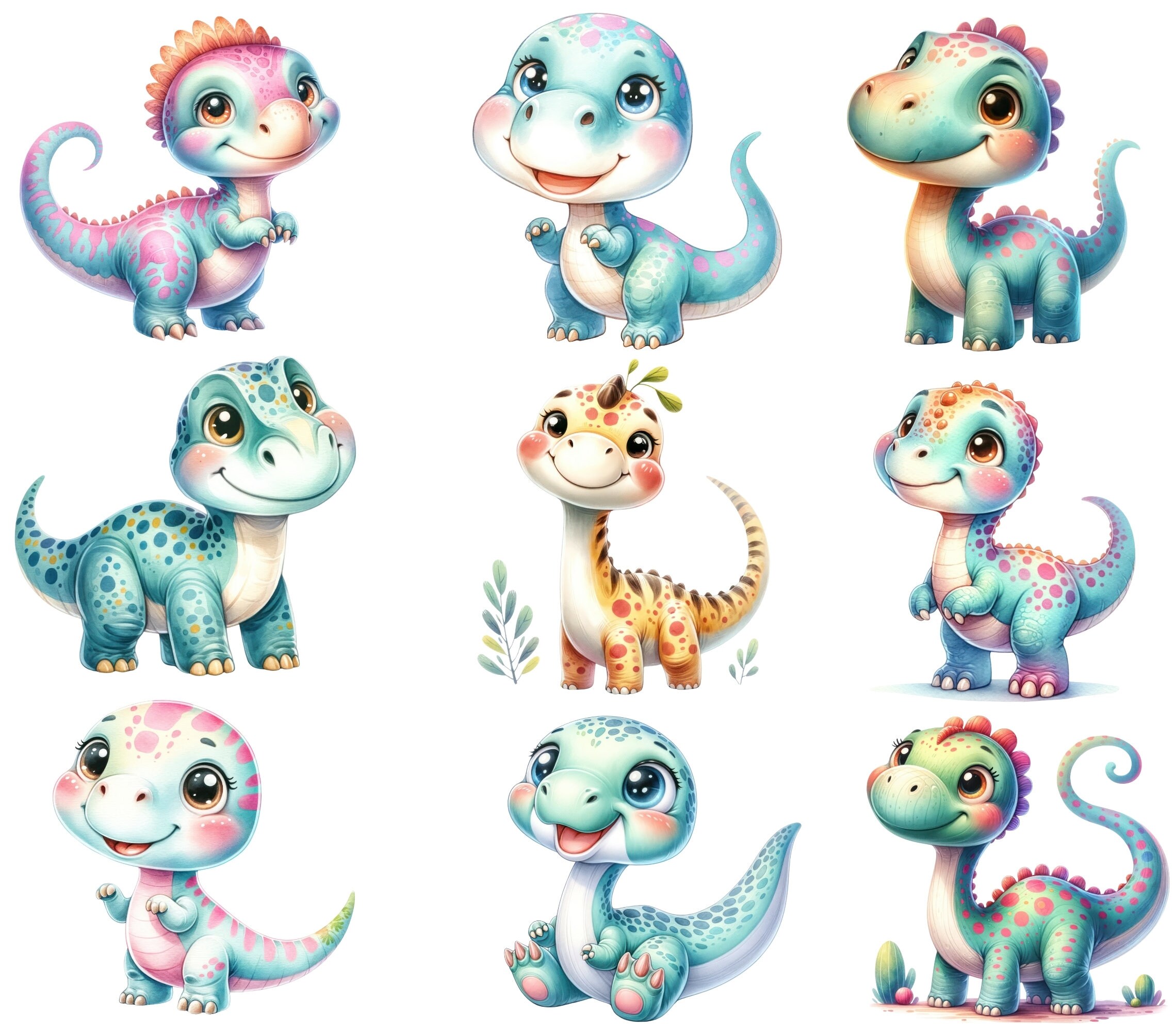 Cute Dinosaurs Clipart, Watercolor Dinosaur Clipart, Nursery Clipart ...