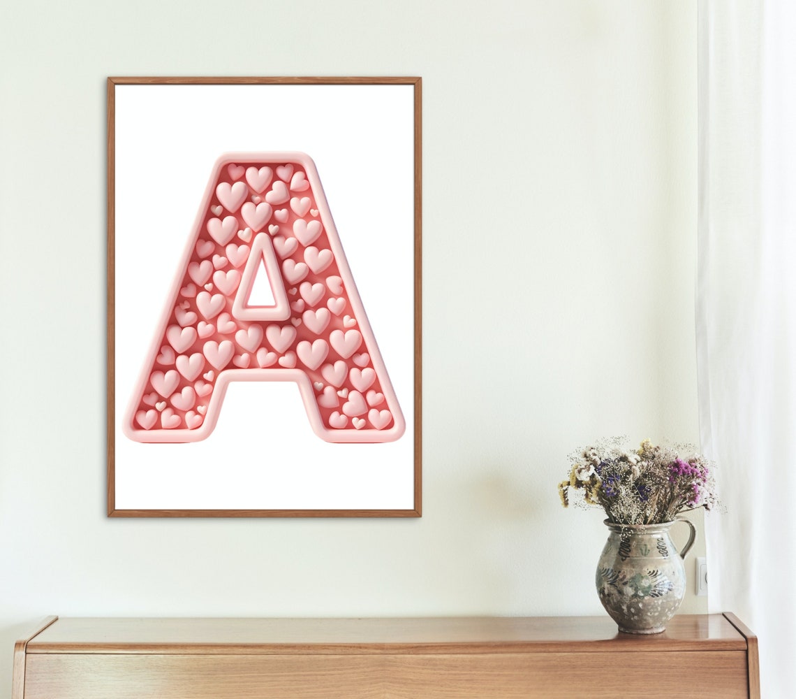36 Pink Heart Alphabet Valentine Clipart, Alphabet Clipart PNG ...