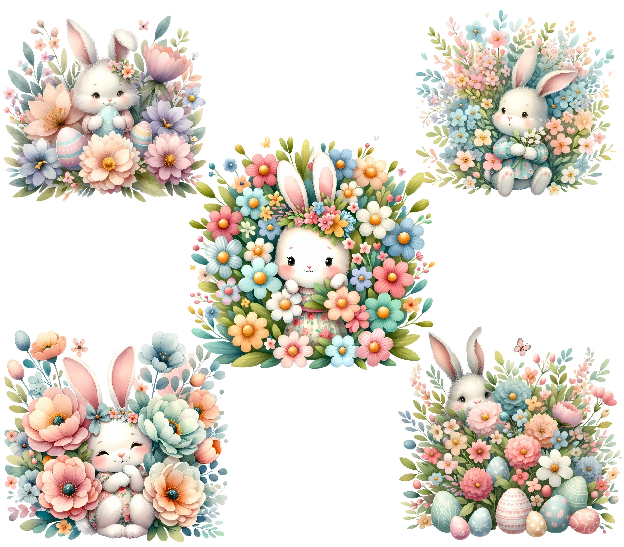 Watercolor Easter Bunnies Clipart, Spring Bundle,cute Baby Animals,png ...