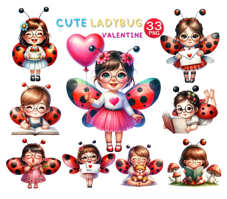 Ladybug Valentine Clipart, Watercolor Love Bug PNG (digital Download ...