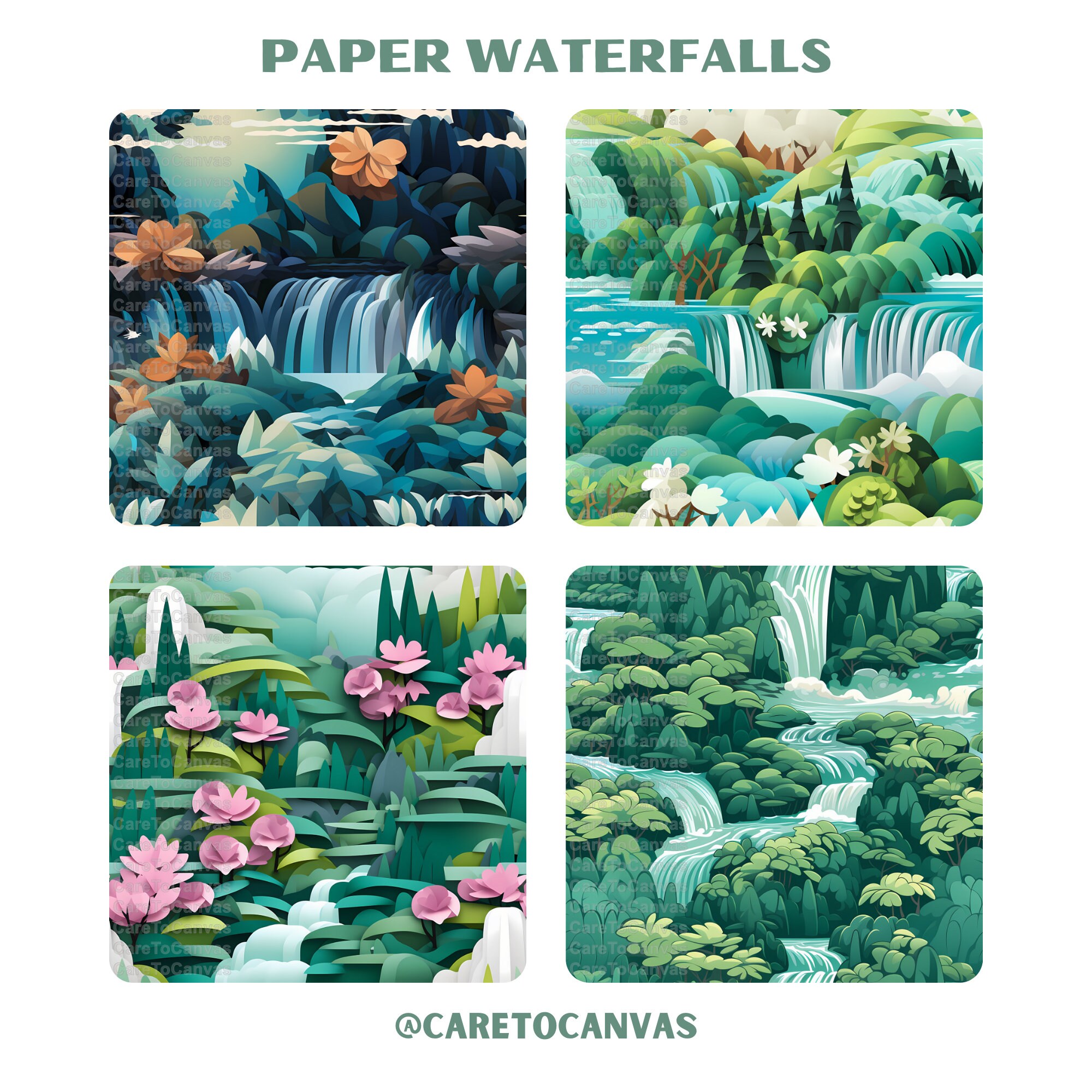 Digital Seamless Surface Patterns |paper Cut Out Nature | Waterfalls ...
