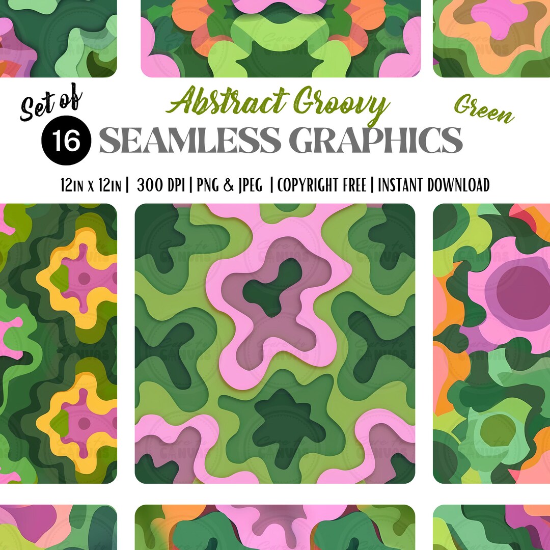Digital Seamless Surface Patterns | Groovy Abstract Art in GREEN ...