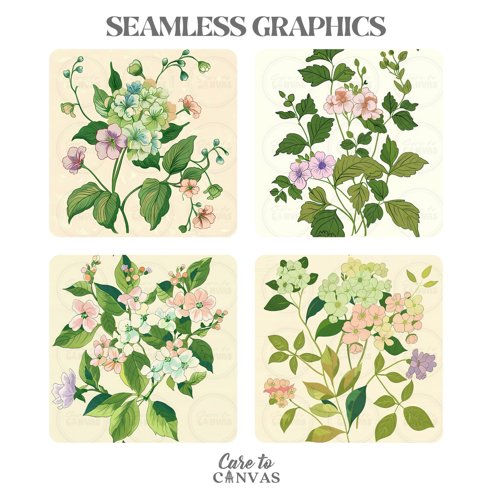 Digital Seamless Floral Surface Patterns in GREEN | COMMERCIAL USE ...