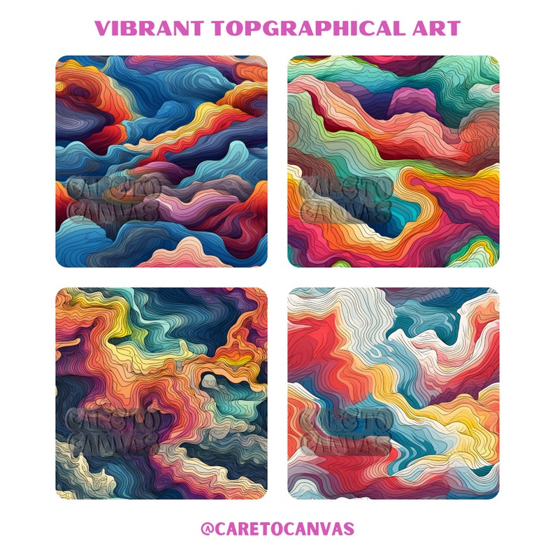 Digital Seamless Surface Patterns | Abstract Neon Topographical Map Art ...