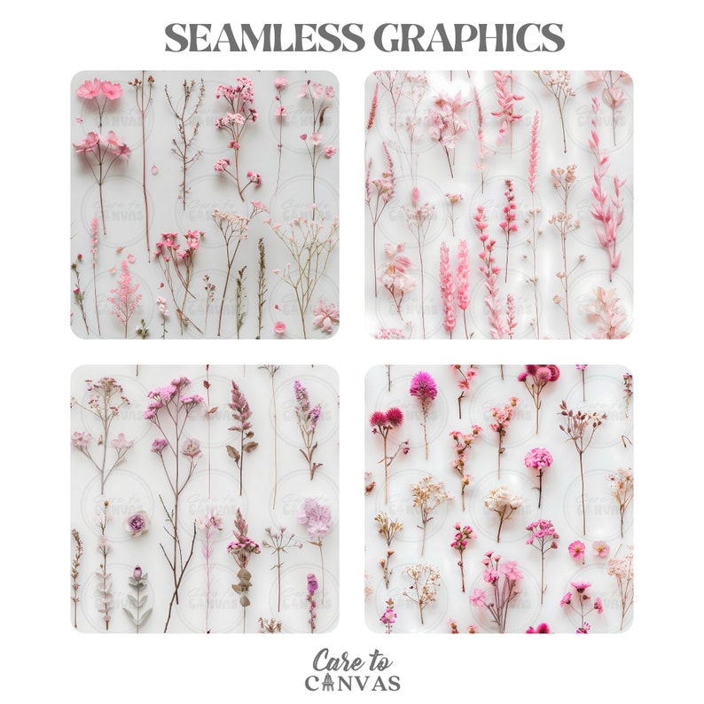 Digital Seamless Surface Patterns PINK Botanical Flatlay Photography ...