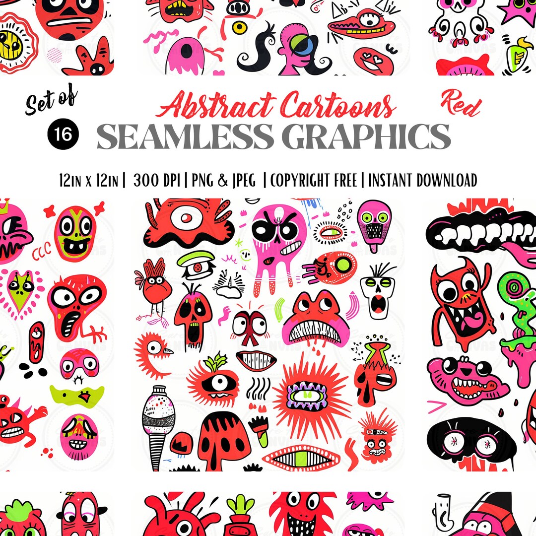 Digital Seamless Surface Patterns | Abstract Cartoons in RED | PERSONAL ...