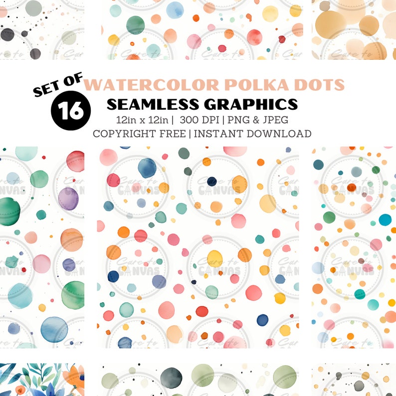 Seamless Digital Paper Surface Pattern Design Watercolor Polka Dot ...