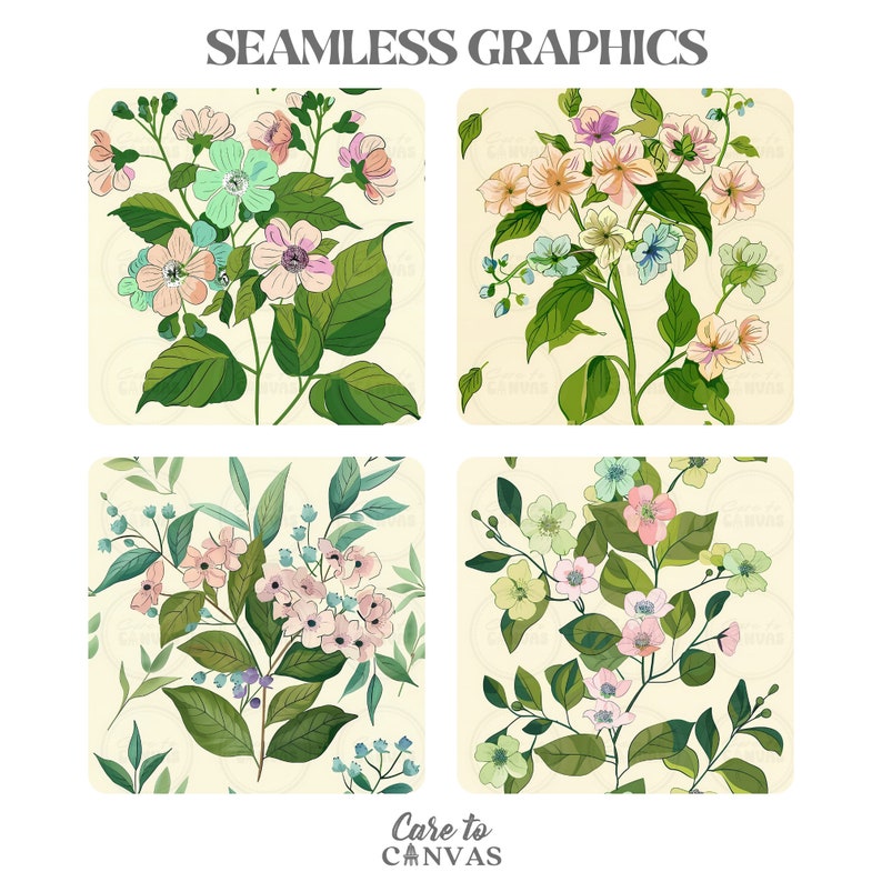 Digital Seamless Floral Surface Patterns in GREEN | COMMERCIAL USE ...