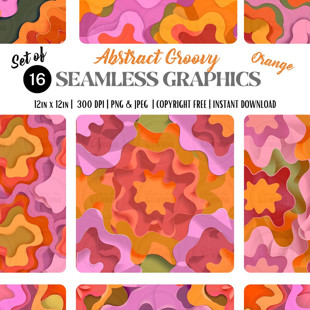 Digital Seamless Surface Patterns | Groovy Abstract Art in ORANGE ...