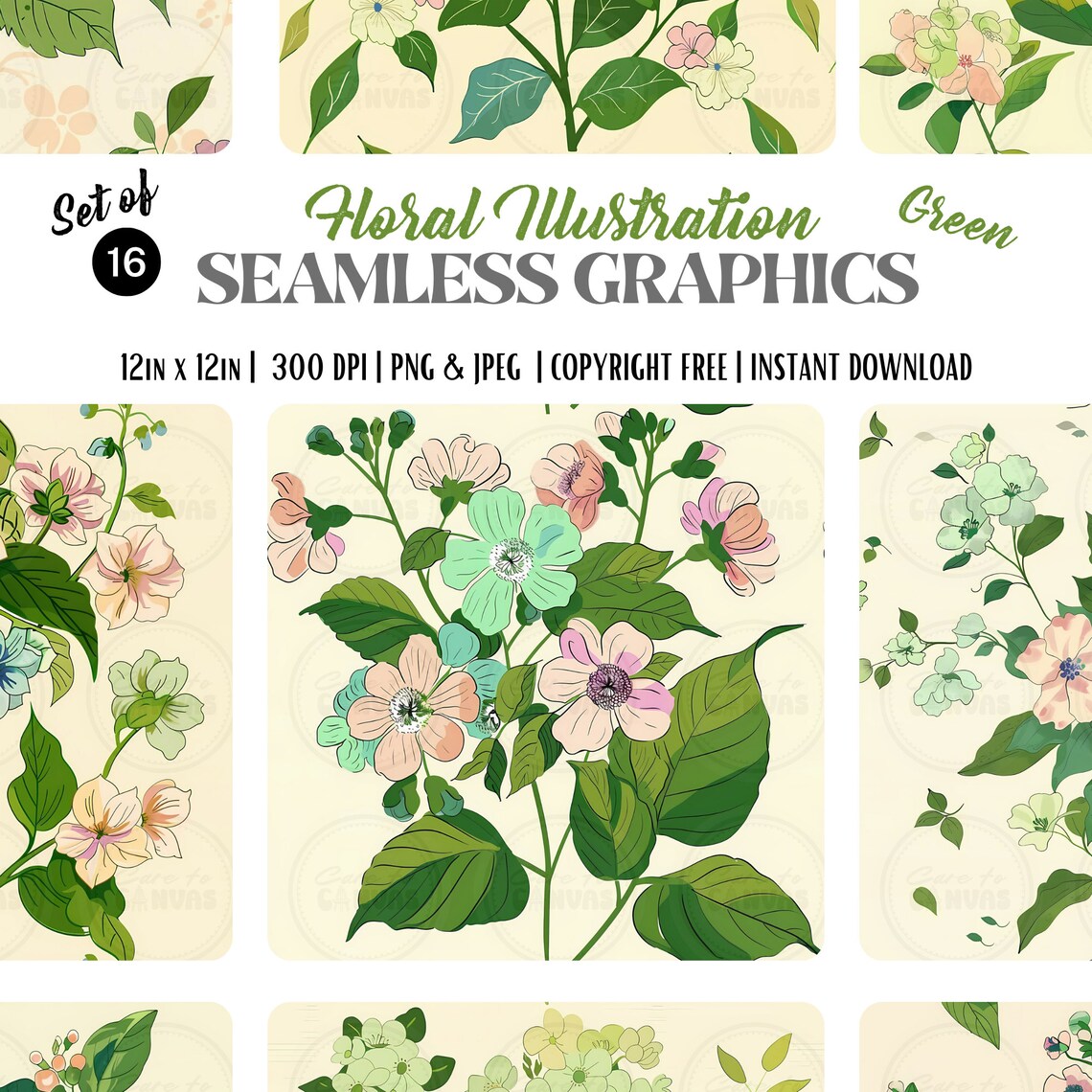 Digital Seamless Floral Surface Patterns in GREEN | COMMERCIAL USE ...