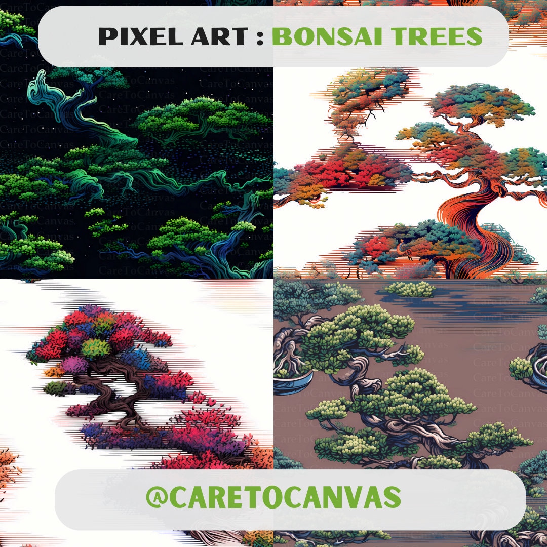 Digital Seamless Surface Patterns | Pixel Pointillism Bonsai Tress ...