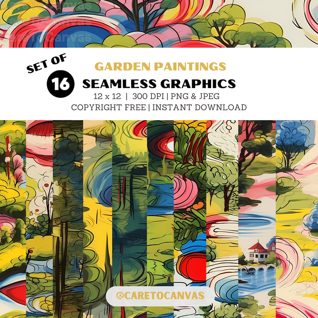 Digital Seamless Surface Patterns | Garden Scenery Painting Abstract ...