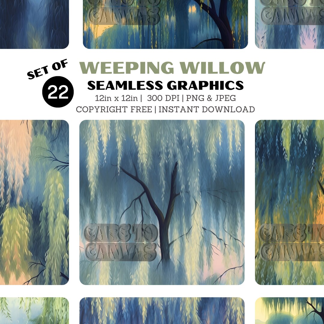 Seamless Digital Paper Surface Pattern Design Weeping Willow Graphics ...