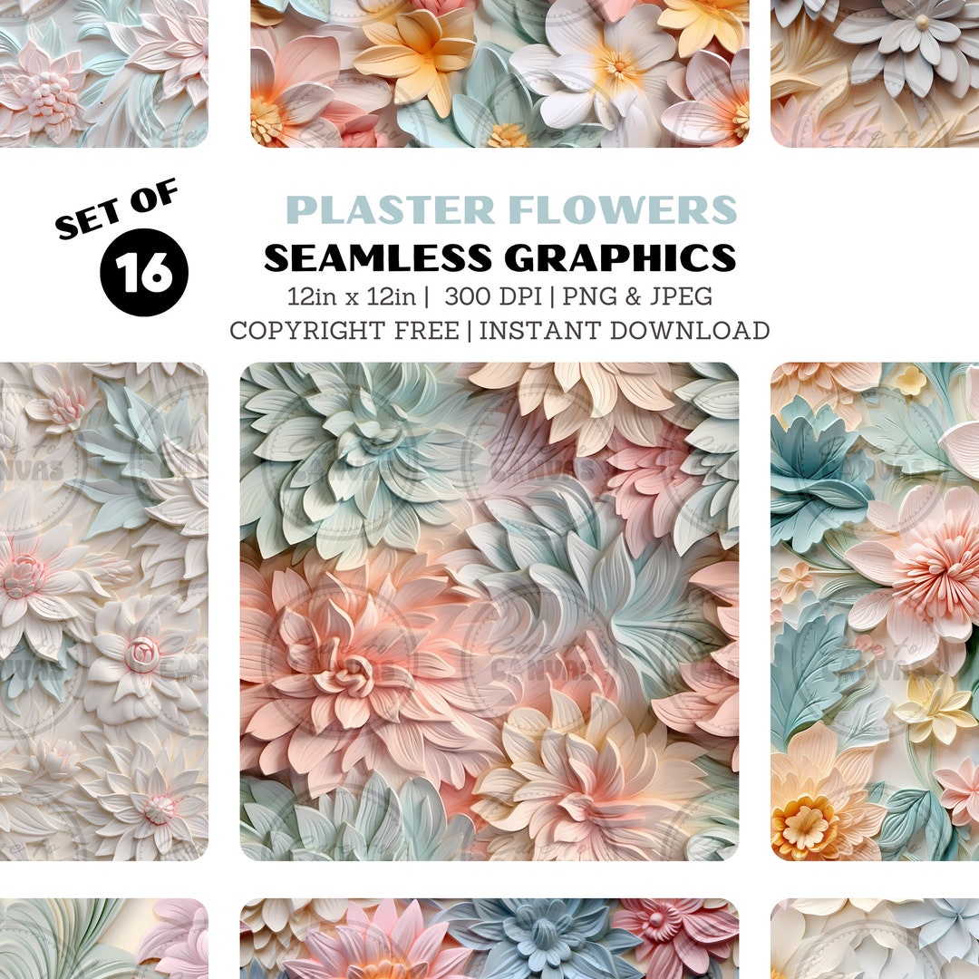Plaster Flower Printable Seamless Digital Paper / Surface Pattern ...
