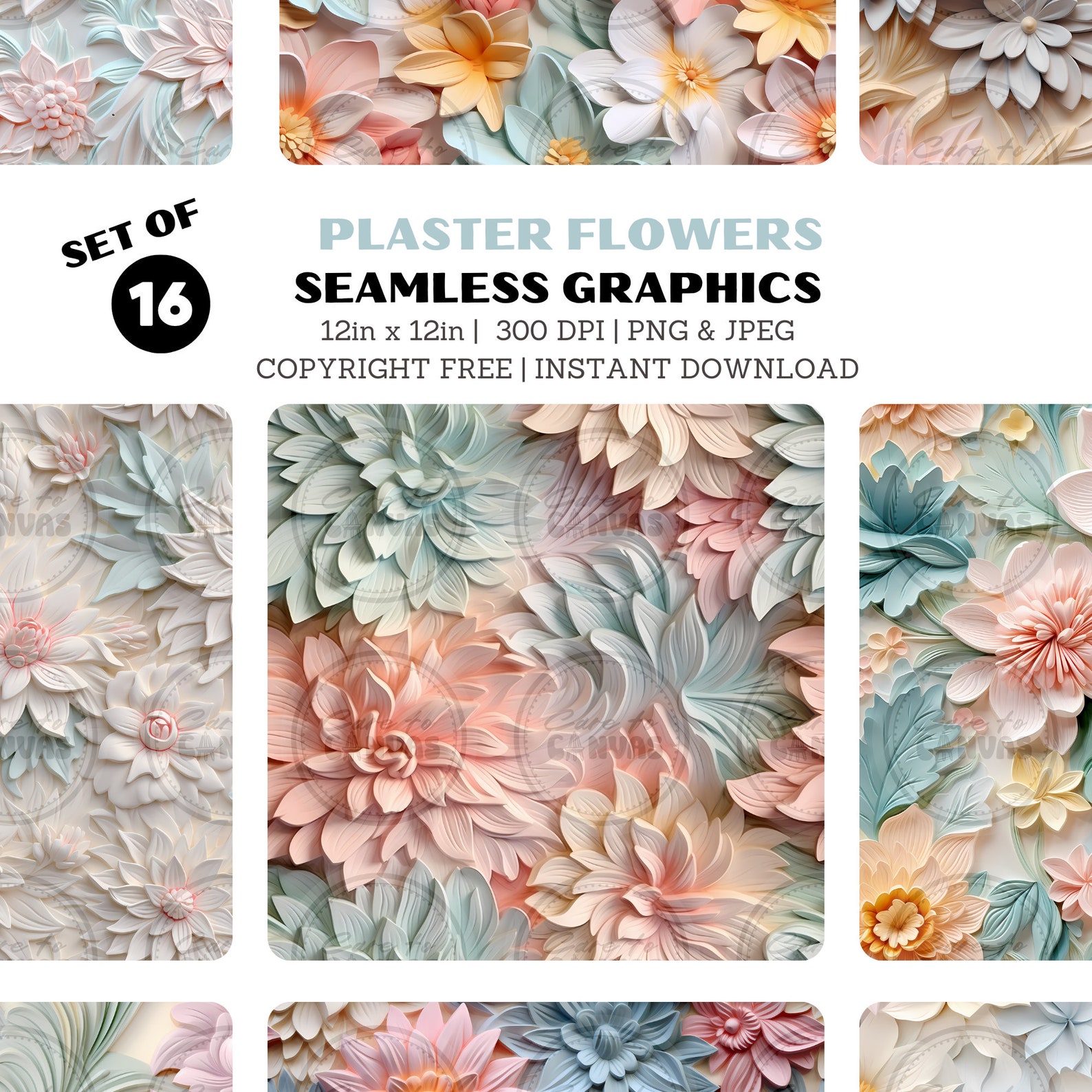 Plaster Flower Printable Seamless Digital Paper / Surface Pattern ...