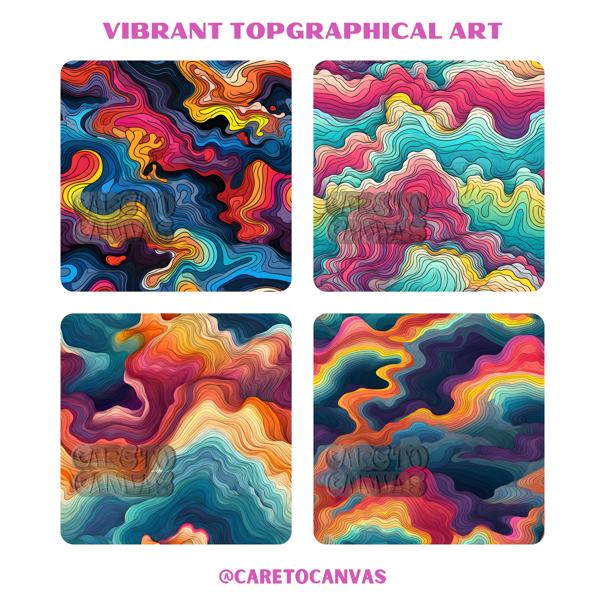 Digital Seamless Surface Patterns | Abstract Neon Topographical Map Art ...