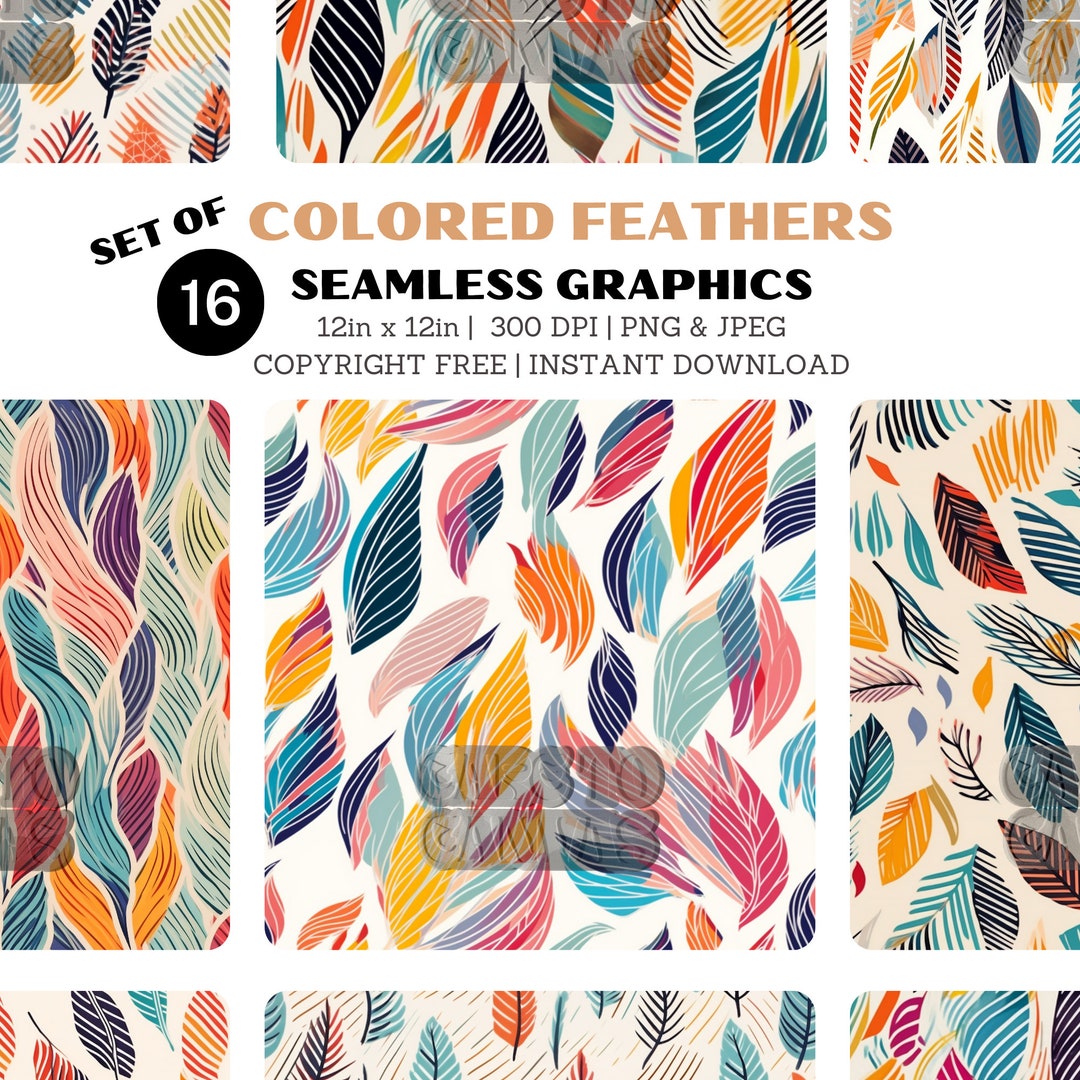 Seamless Digital Paper Surface Pattern Design Colorful Feather Graphics ...