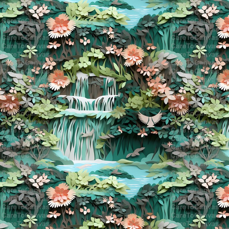 Digital Seamless Surface Patterns |paper Cut Out Nature | Waterfalls ...