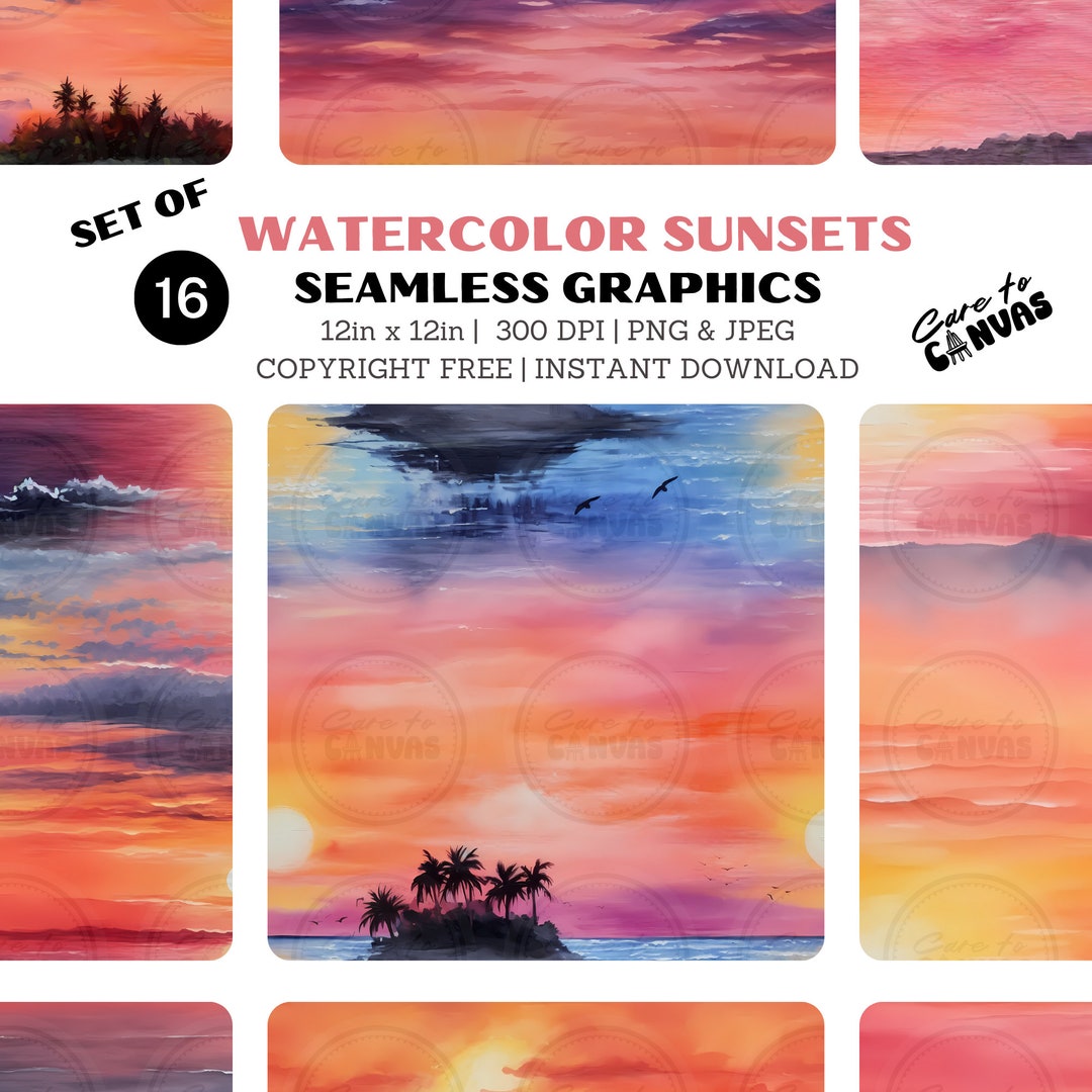Digital Seamless Surface Patterns | Watercolor Sunsets | COMMERCIAL USE ...