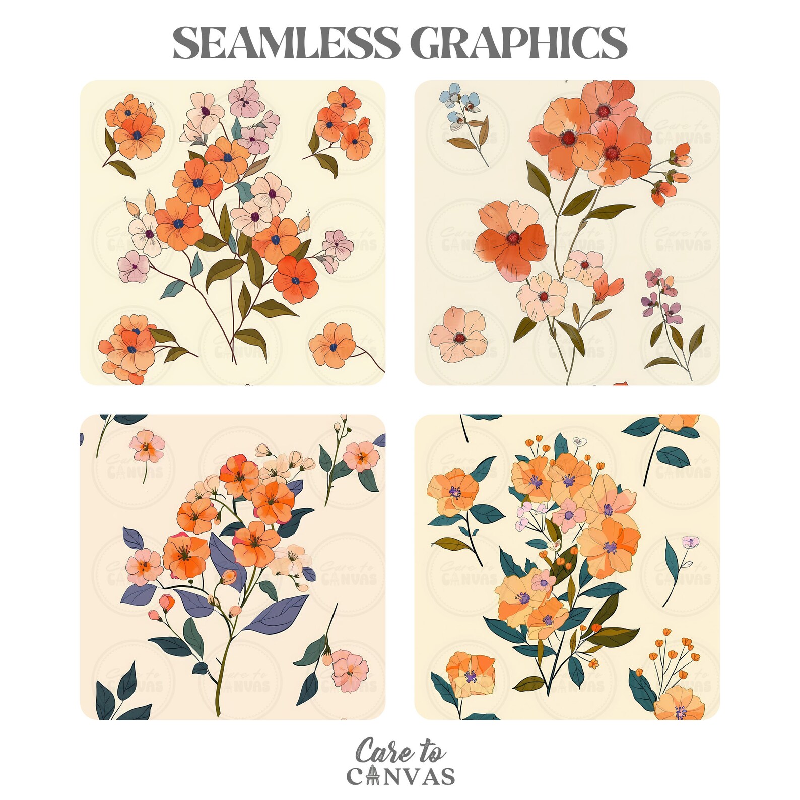 Digital Seamless Floral Surface Patterns ORANGE | PERSONAL Use Only ...