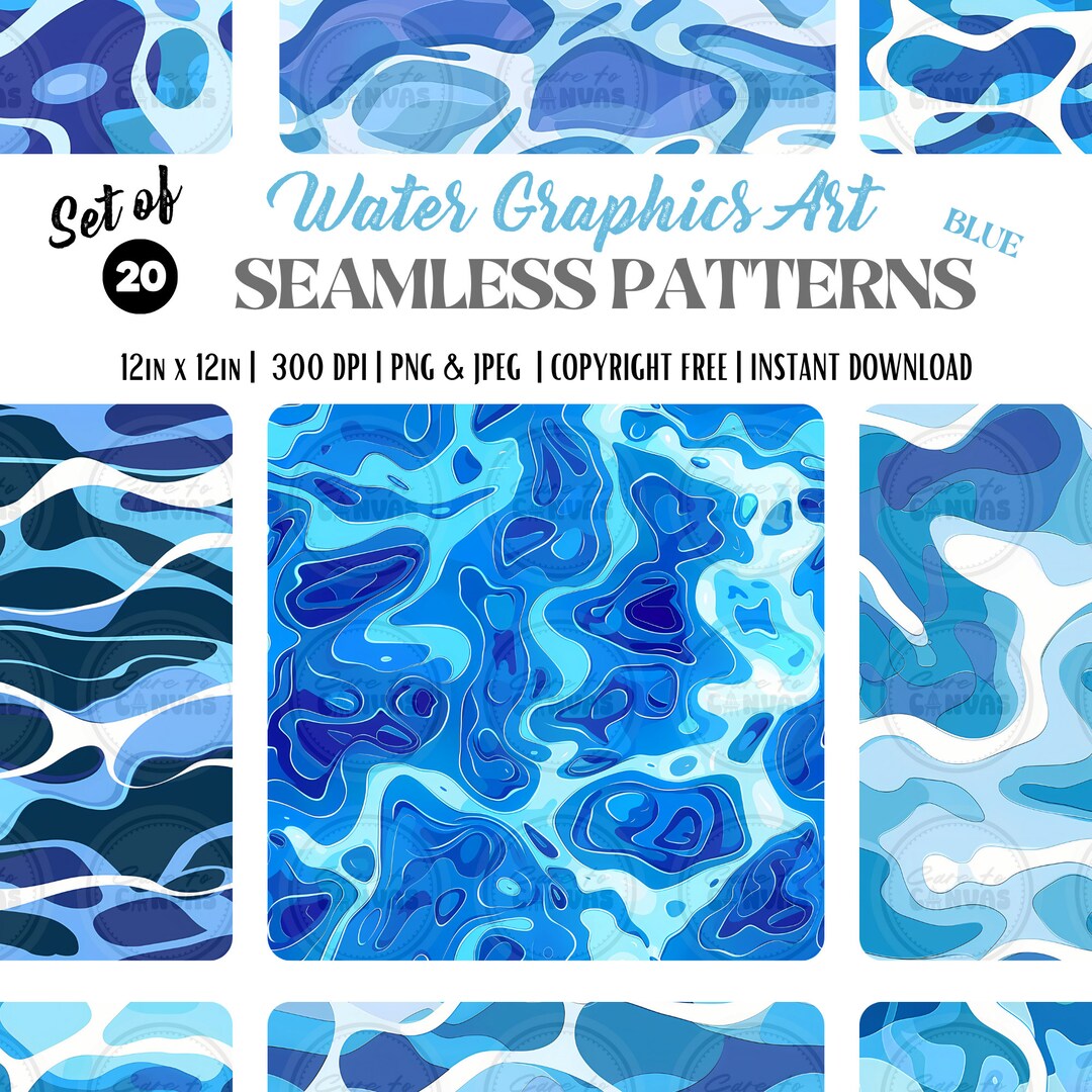 Digital Seamless Surface Patterns | Abstract Water Graphic Art in BLUE ...