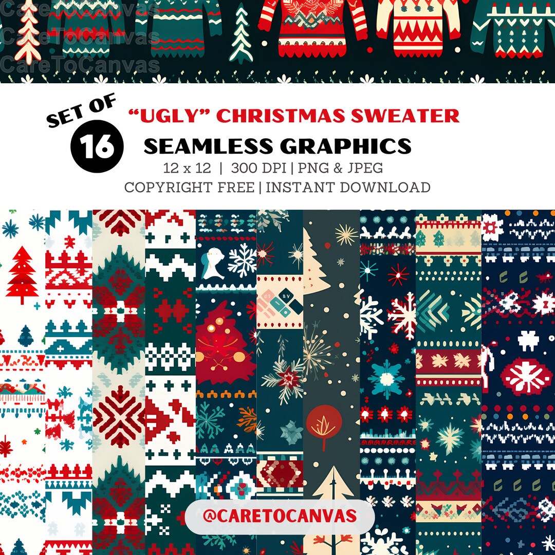 Digital Seamless Holiday Surface Patterns | "ugly" Christmas Sweater ...