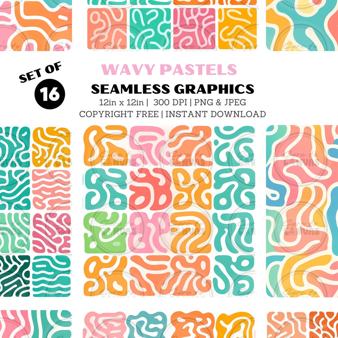 Digital Seamless Wavy Pastel Surface Pattern Art | Tiled Graphics for ...