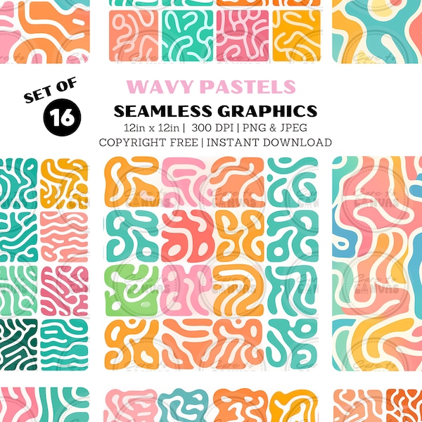 Digital Seamless Surface Patterns Abstract Colorful 3D Waves COMMERCIAL ...
