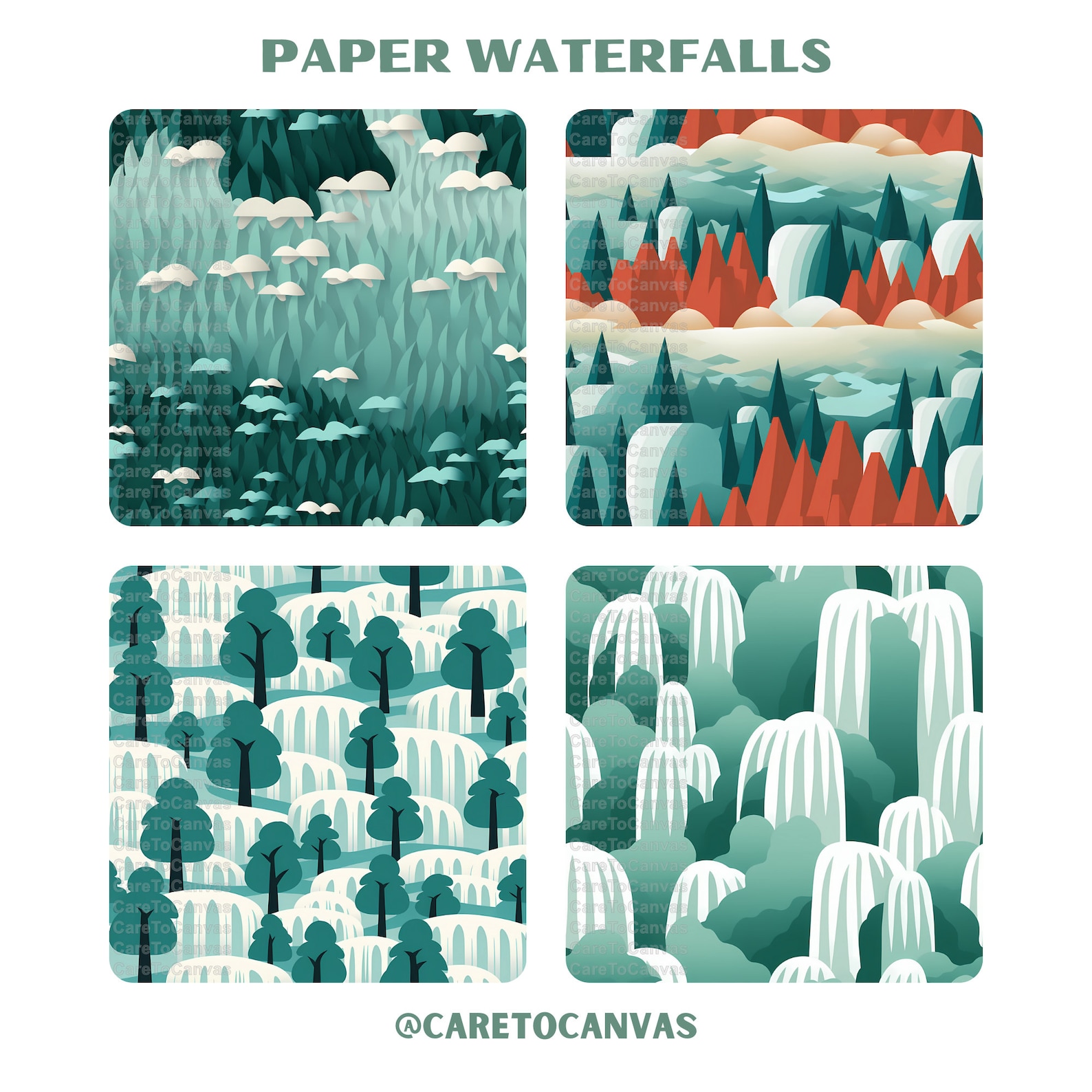 Digital Seamless Surface Patterns |paper Cut Out Nature | Waterfalls ...