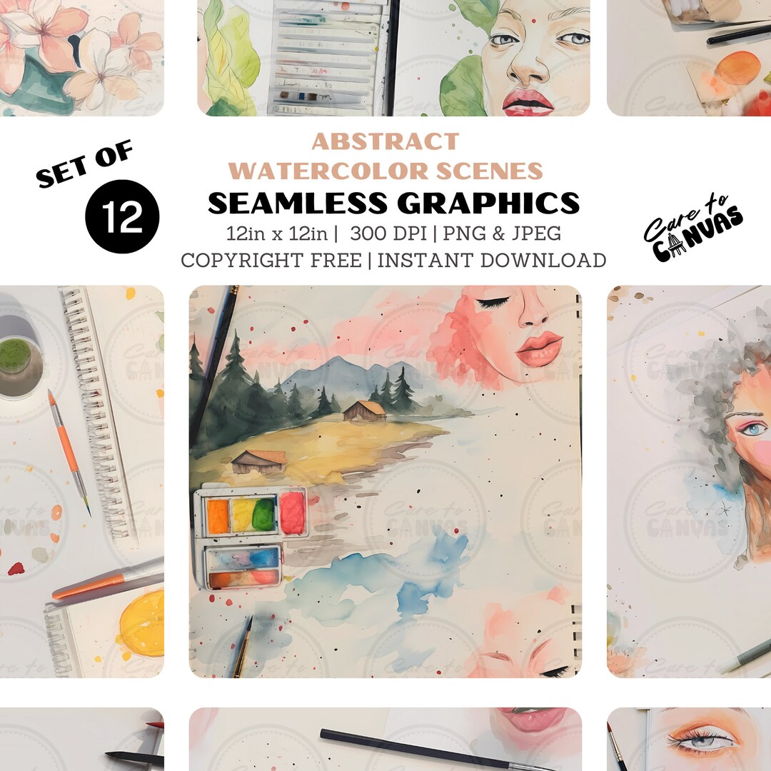 Digital Seamless Surface Patterns | Abstract Watercolor Paint Scenes ...