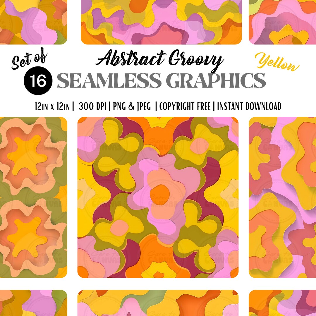 Digital Seamless Surface Patterns | Groovy Abstract Art in YELLOW ...