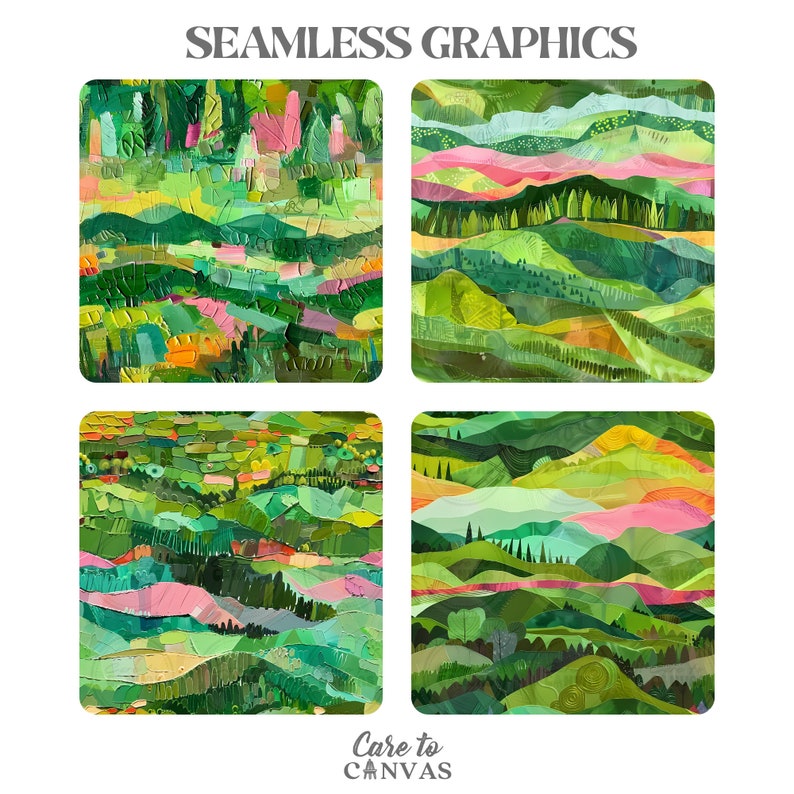 Landscape Collage Art Digital Seamless Graphics IN GREEN Copyright-free ...