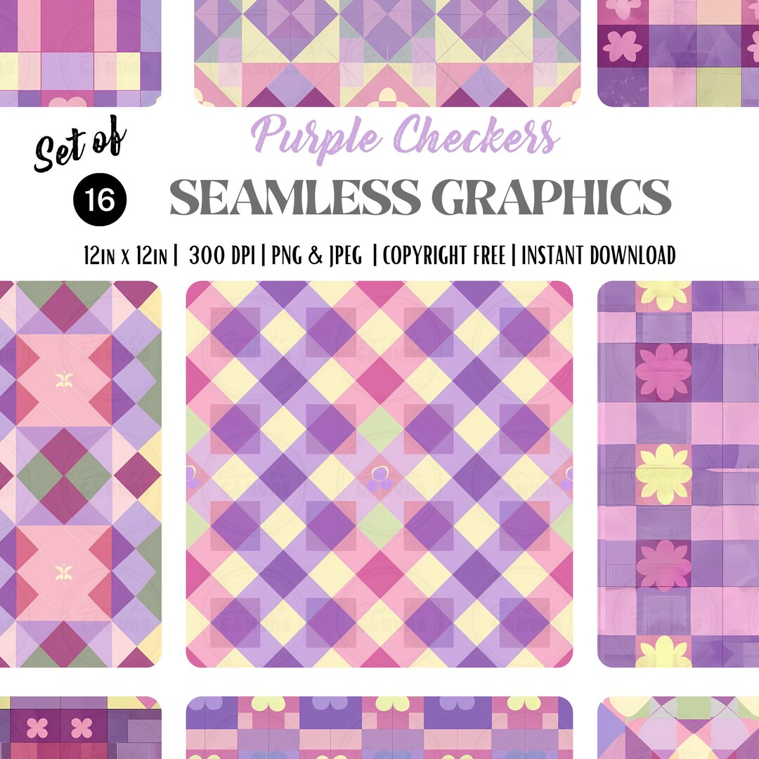 Digital Seamless Checker Surface Patterns in PURPLE | COMMERCIAL USE ...