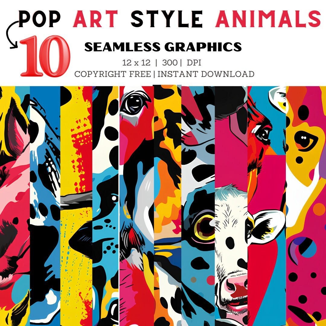 Pop Art Style Animal Pattern Seamless Tile Graphics 12 X 12 300DPI ...