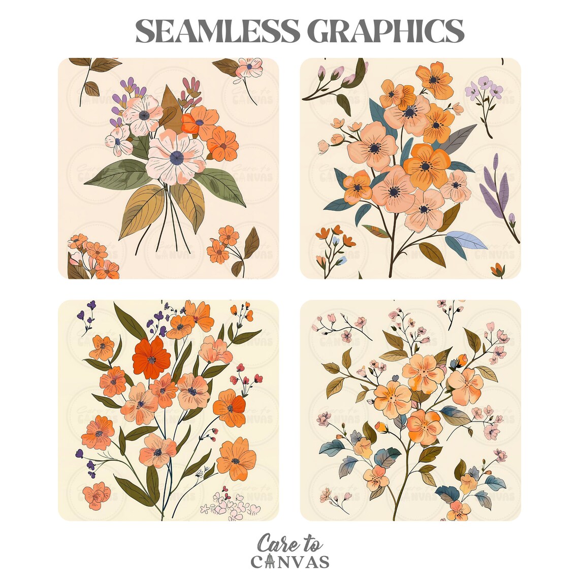 Digital Seamless Floral Surface Patterns ORANGE | PERSONAL Use Only ...