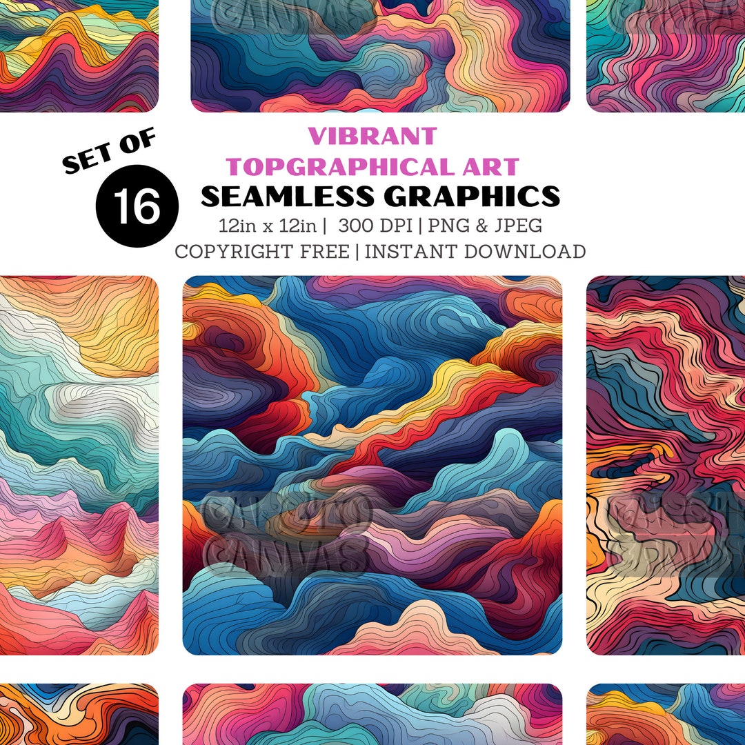 Digital Seamless Surface Patterns | Abstract Neon Topographical Map Art ...